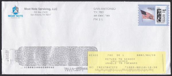 USA Scott 1CVP125 50¢ US Flag on Nixie cover